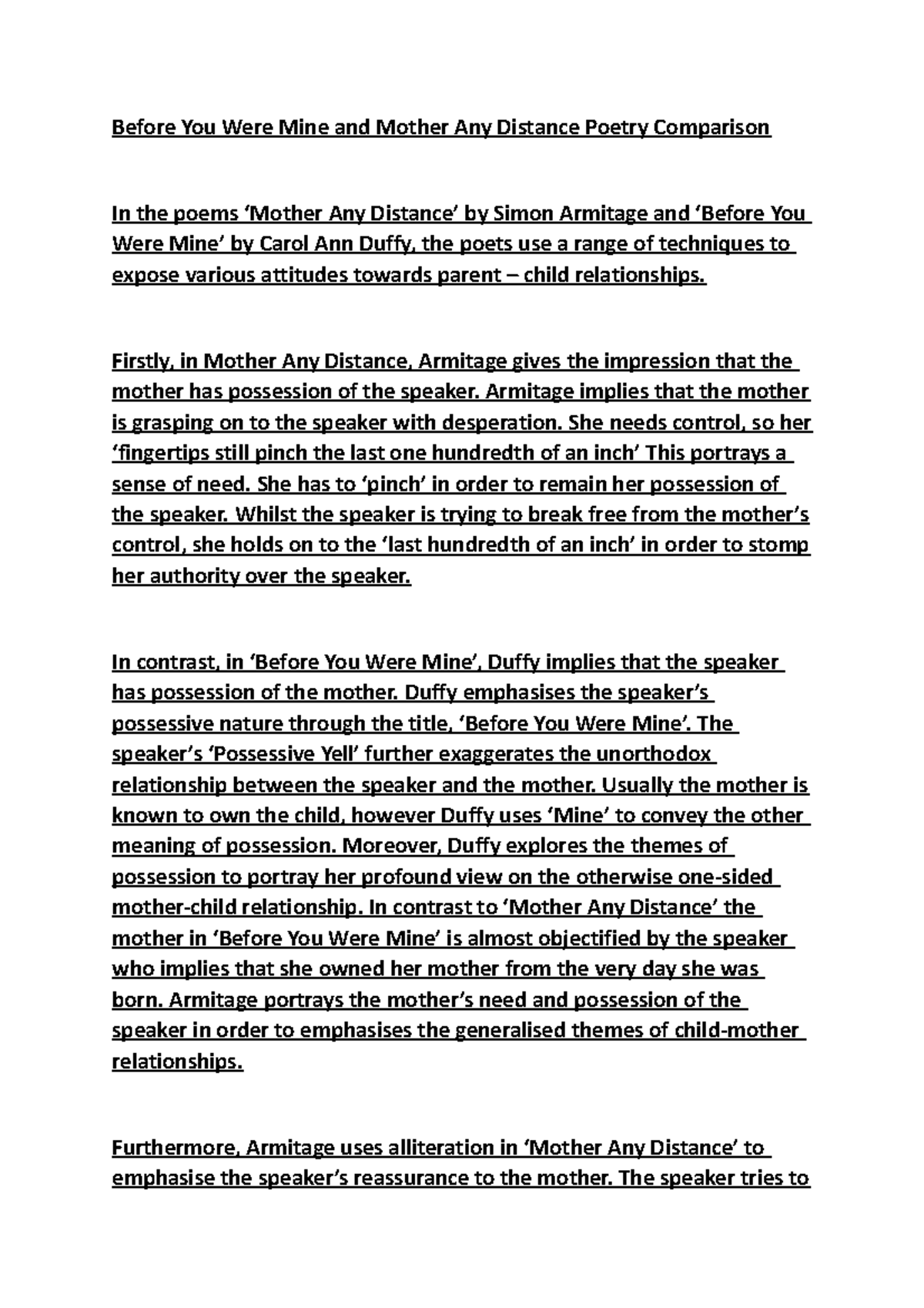 Before You Were Mine and Mother Any Distance Poetry Comparison ...