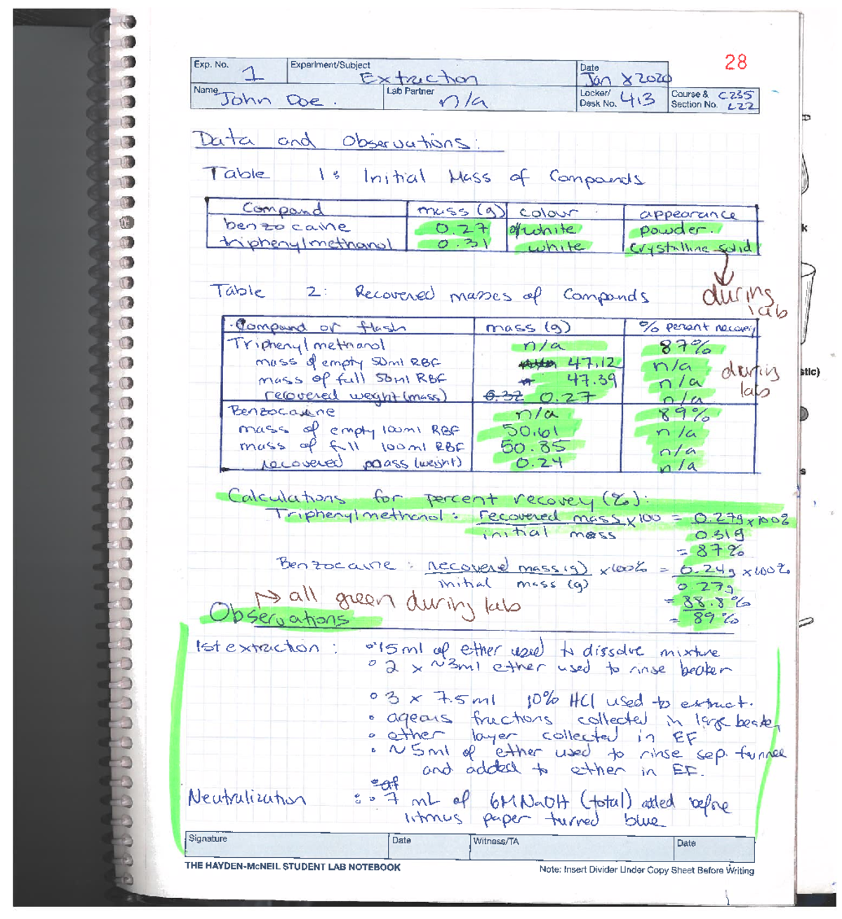 Experiment 1 pg1 of 2 Data and observations - Exp. No. Date 28 1 ...