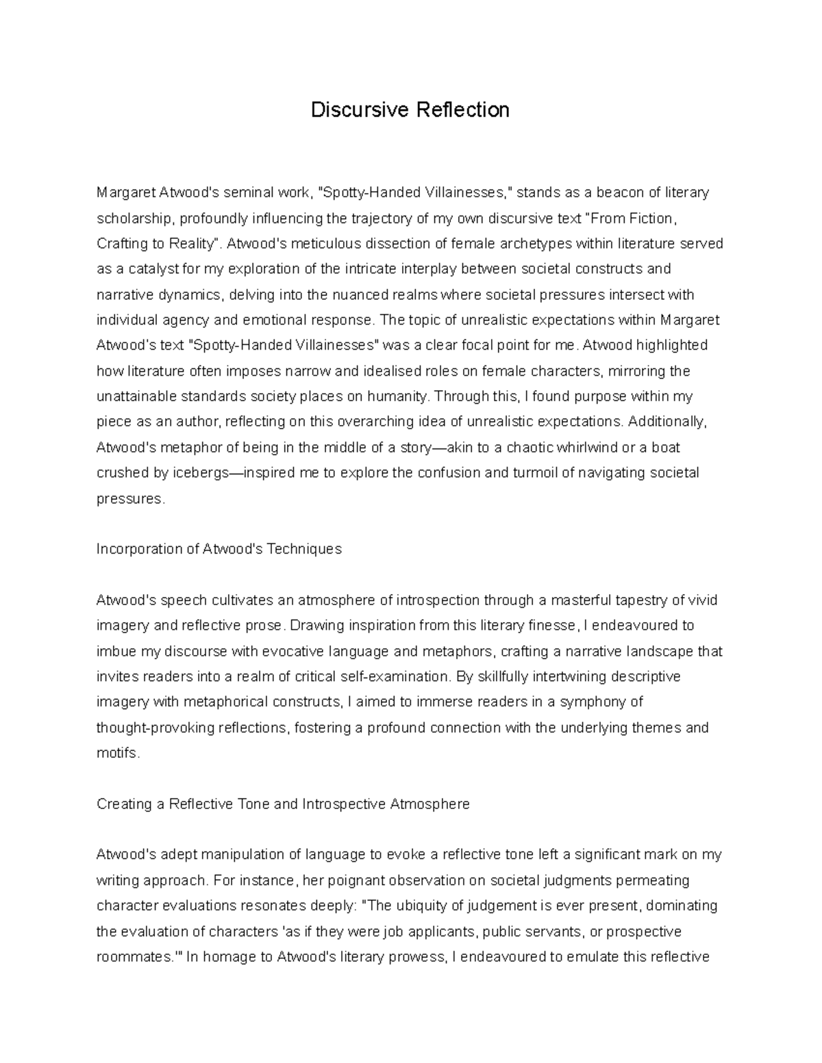 Discursive Reflection - Discursive Reflection Margaret Atwood's seminal ...