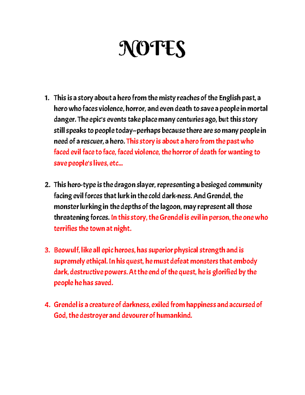 Beowulf and the Grendel notes - NOTES This is a story about a hero from ...