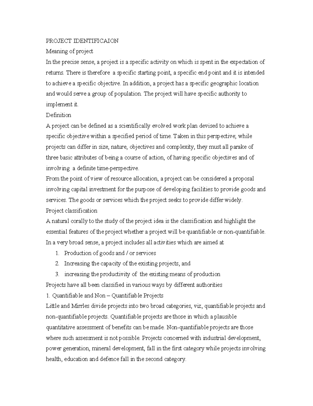 Project Identificaion - PROJECT IDENTIFICAION Meaning of project In the ...