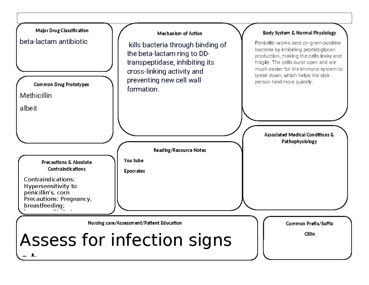Drug Sheet Template - Common Prefix/Suffix Cillin PPPPPPPPPP Major Drug ...
