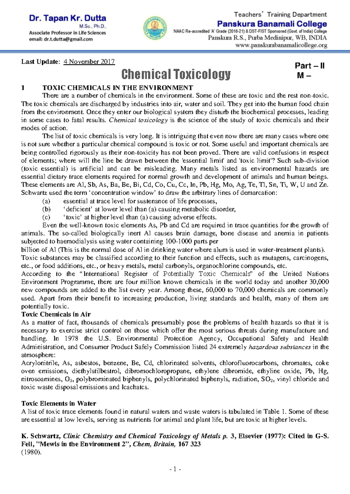 M - 137 Chemical Toxicology - Chemical Toxicology 1 TOXIC CHEMICALS IN ...