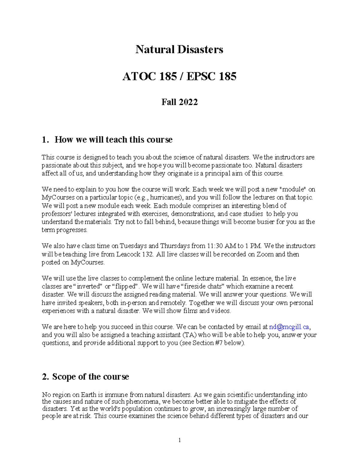 Syllabus Fall 2022 - Natural Disasters ATOC 185 / EPSC 185 Fall 2022 1 ...
