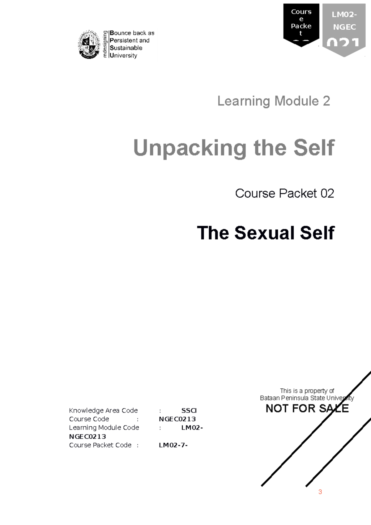 UTS CP2 Module 2 - LM02- NGEC 021 e Packe t 02 Learning Module 2 Unpacking the Self Course ...