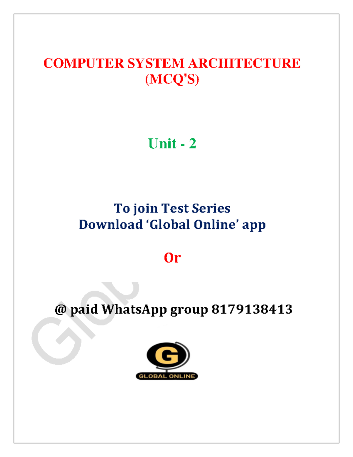 CSA Unit 2 (mcq's) - Exams - COMPUTER SYSTEM ARCHITECTURE (MCQ’S) Unit ...