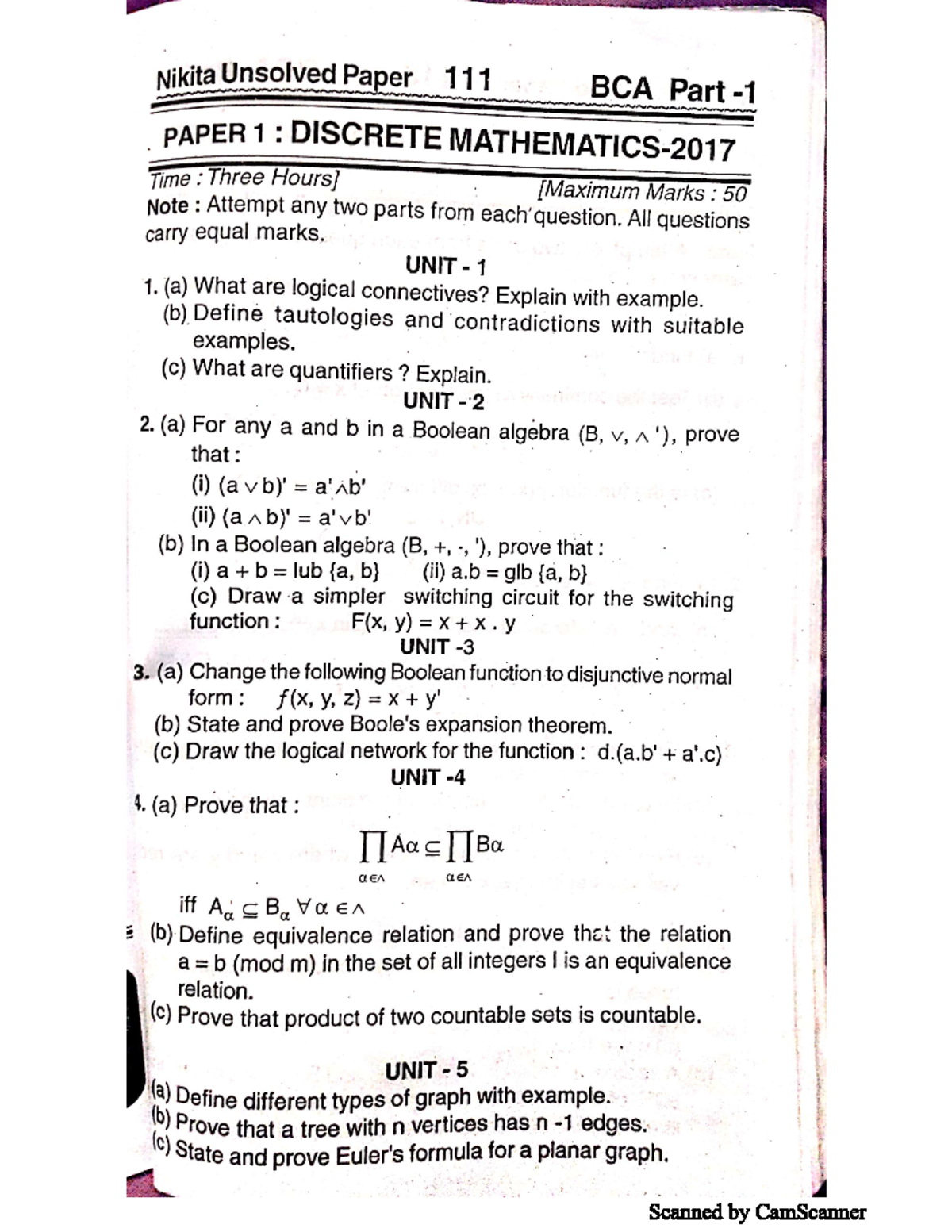 Discrete Mathemetics question paper 2017 - Master Programming ...