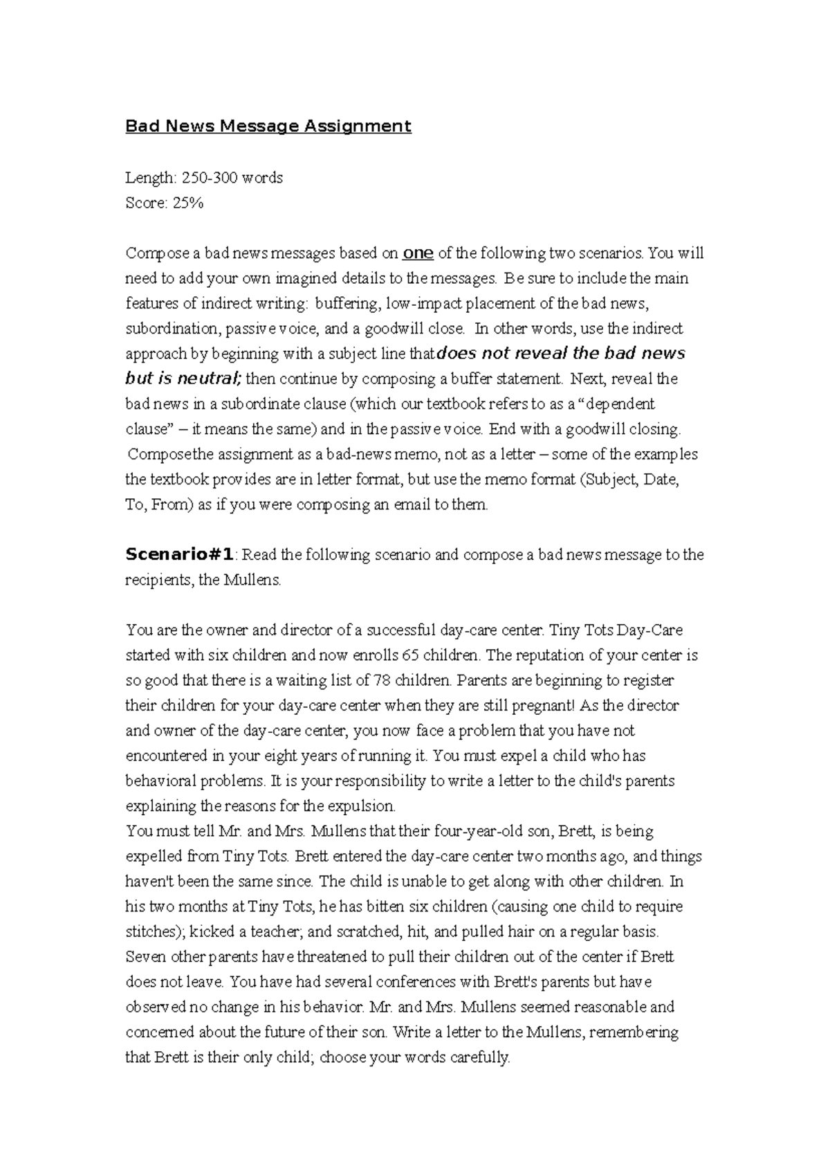 Bad News Message Assignment - Bad News Message Assignment Length: 250 ...
