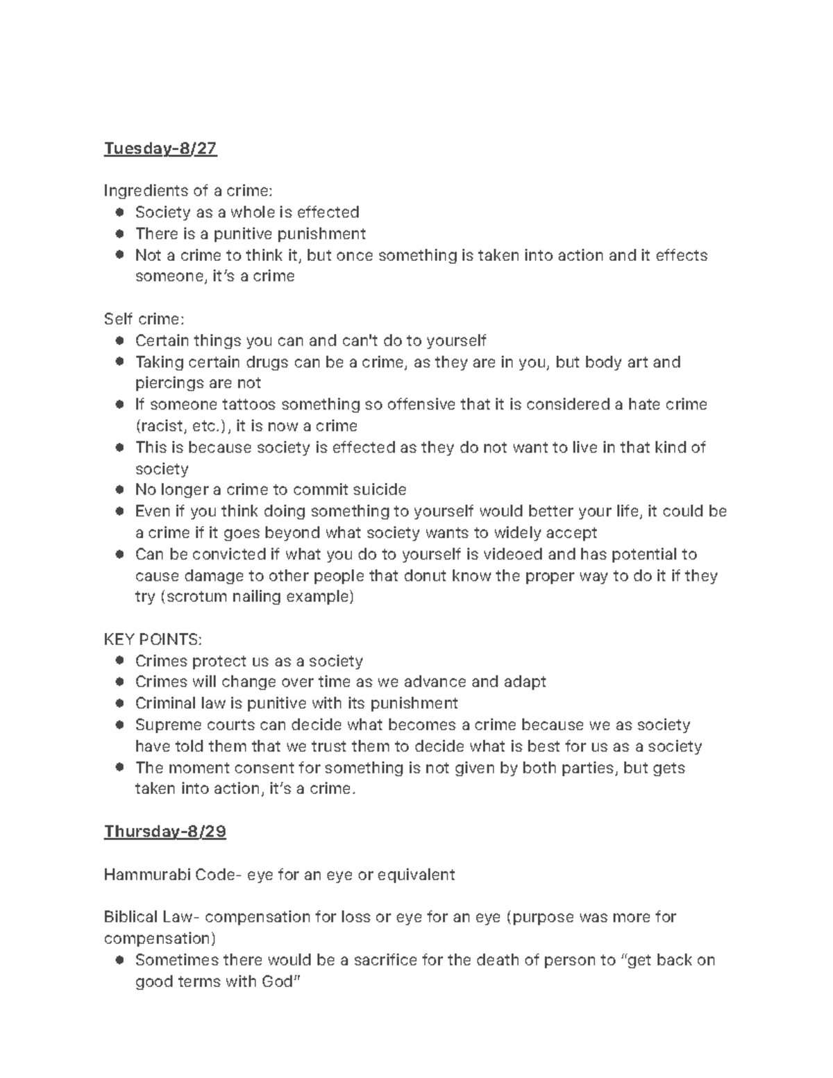 Crime and Justice 1 - Lecture notes 1-7 - Tuesday-8/ Ingredients of ...
