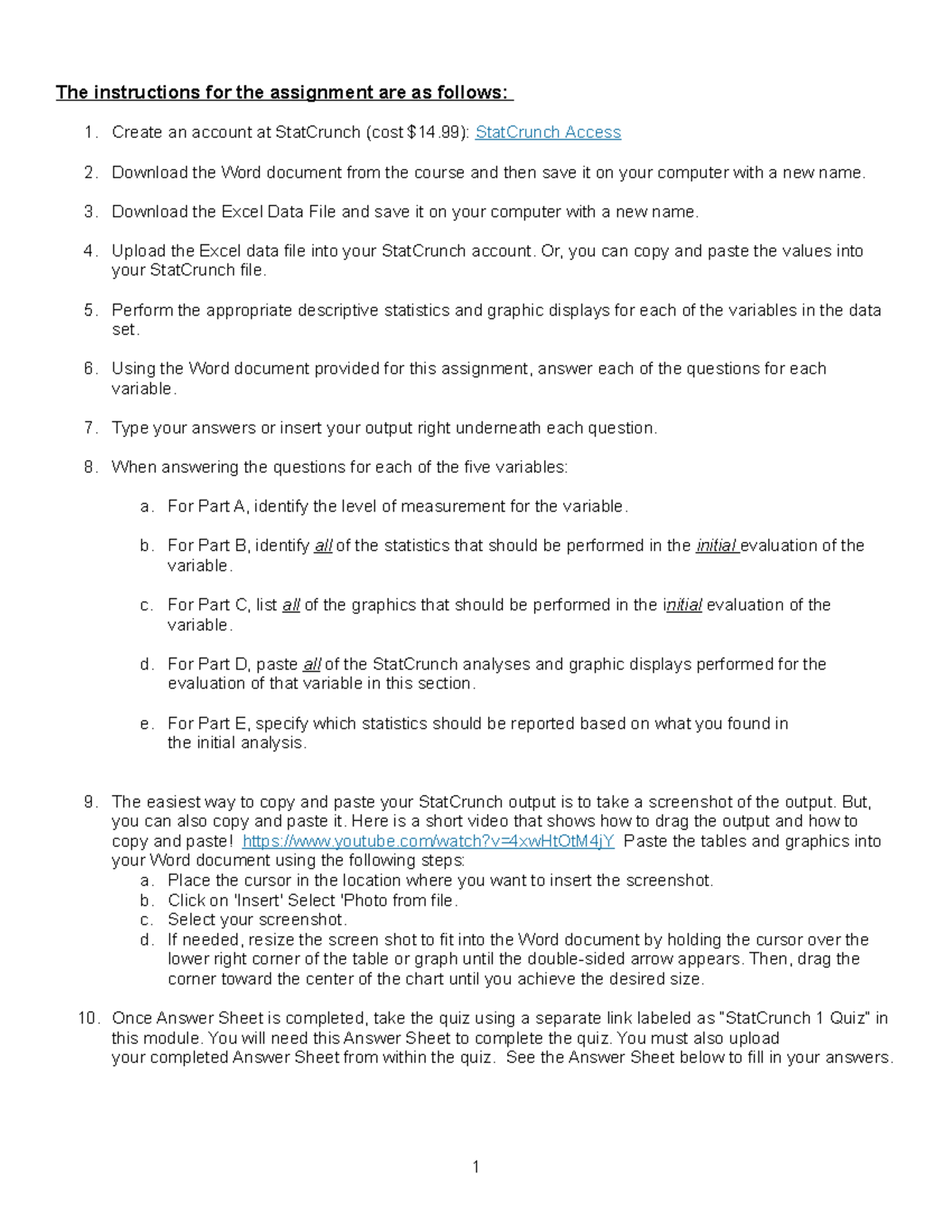 Spring 2023 Answer Sheet - The instructions for the assignment are as ...