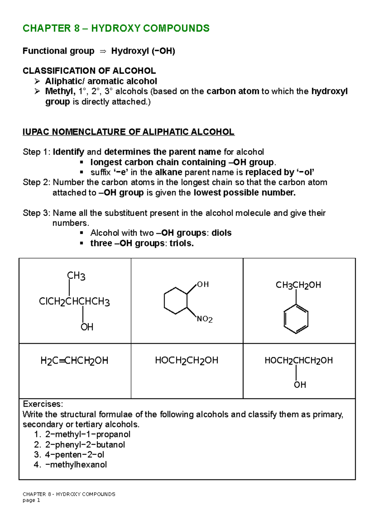8 Hydroxy Compounds 1920 - CHAPTER 8 HYDROXY COMPOUNDS CHAPTER 8 ...