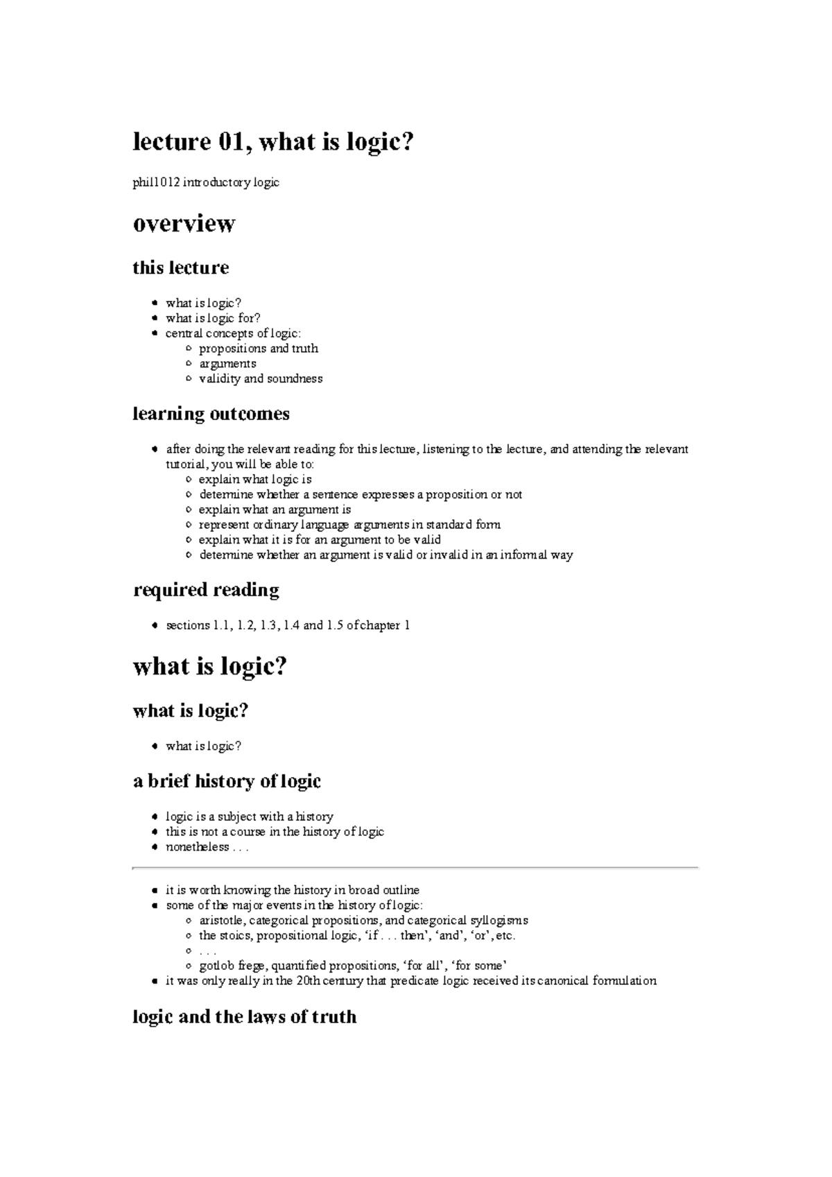 01 What Is Logic Handout 1 Lecture 01 What Is Logic Phil1012 9454