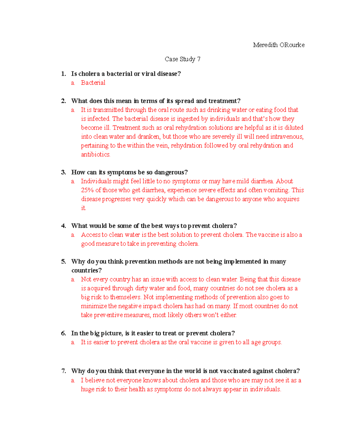 Case Study 7 - Meredith ORourke Case Study 7 Is cholera a bacterial or ...