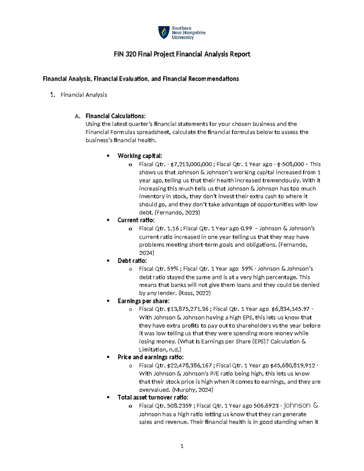 FIN 320 Final Project Financial Analysis Report IE - FIN 320 Final ...