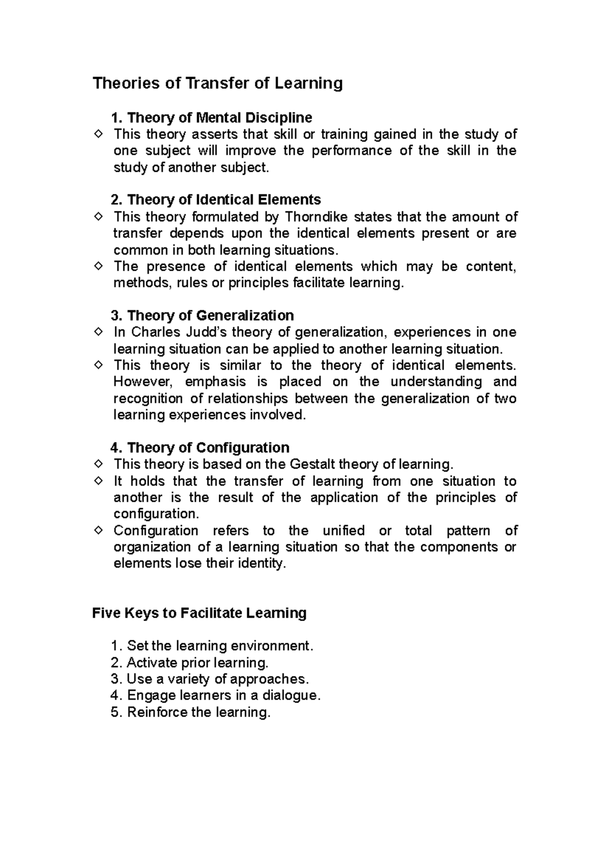 Literacy Training Service Lectures 2 - Theories of Transfer of Learning ...