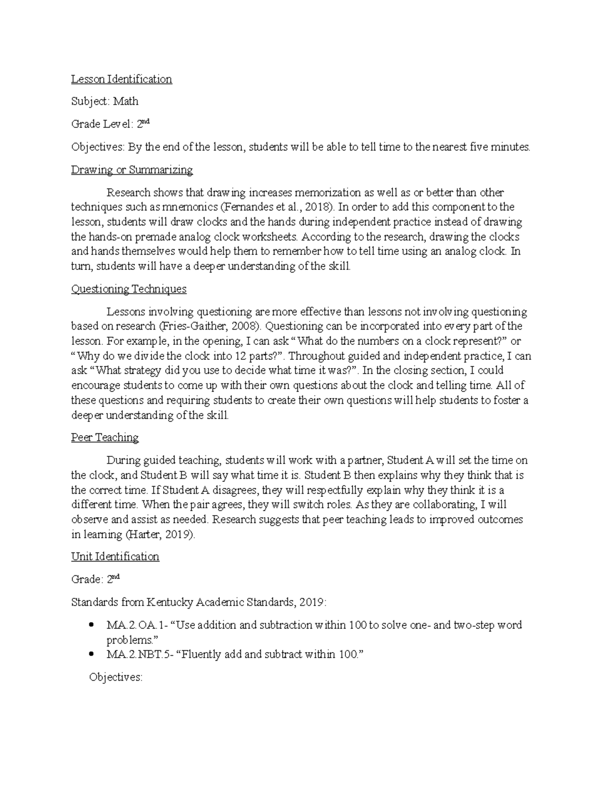 D186 Task 3 - Passed - Lesson Identification Subject: Math Grade Level ...