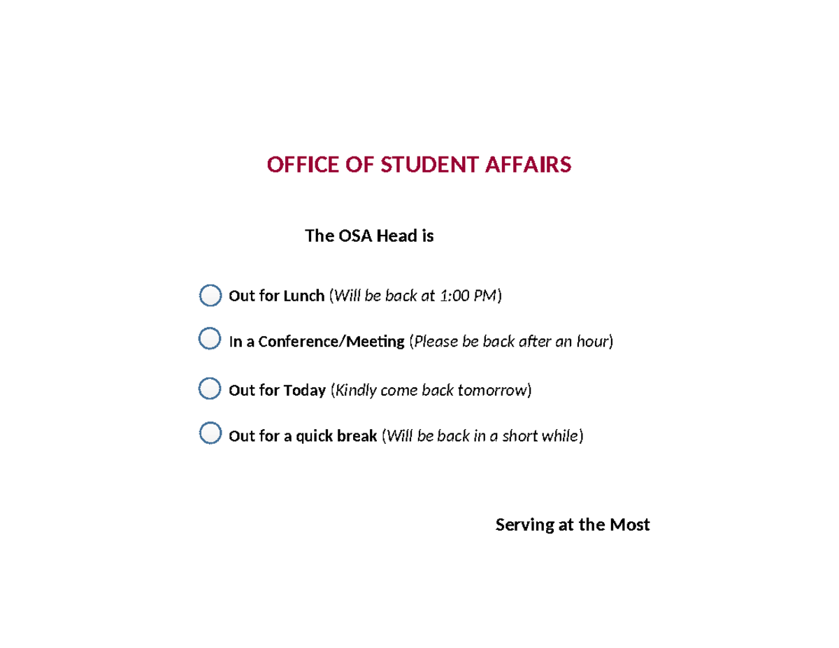 Share Office OF Student Affairs - Computer Science - OFFICE OF STUDENT ...