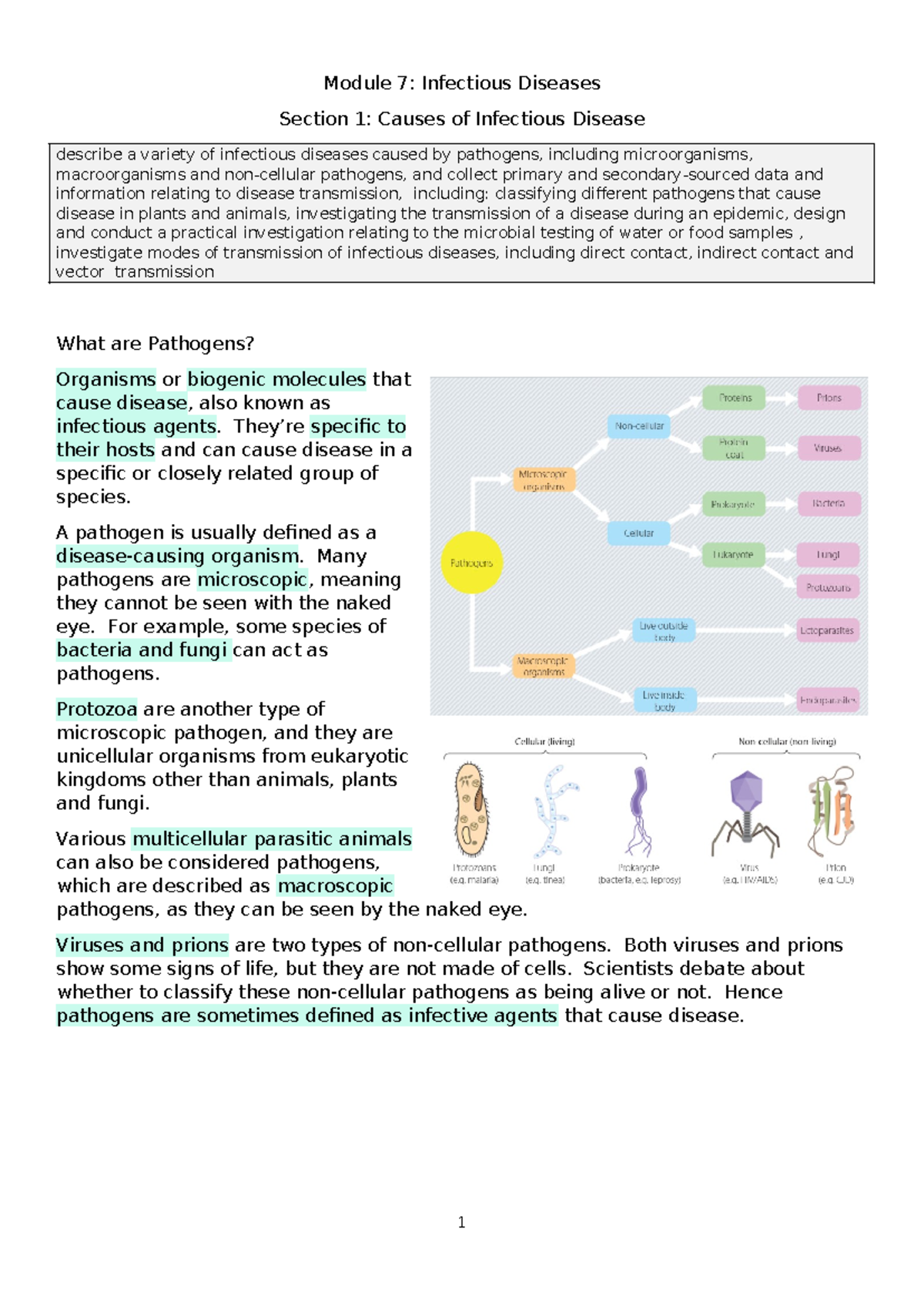 HSC Biology Module 7 - Module 7: Infectious Diseases Section 1: Causes ...