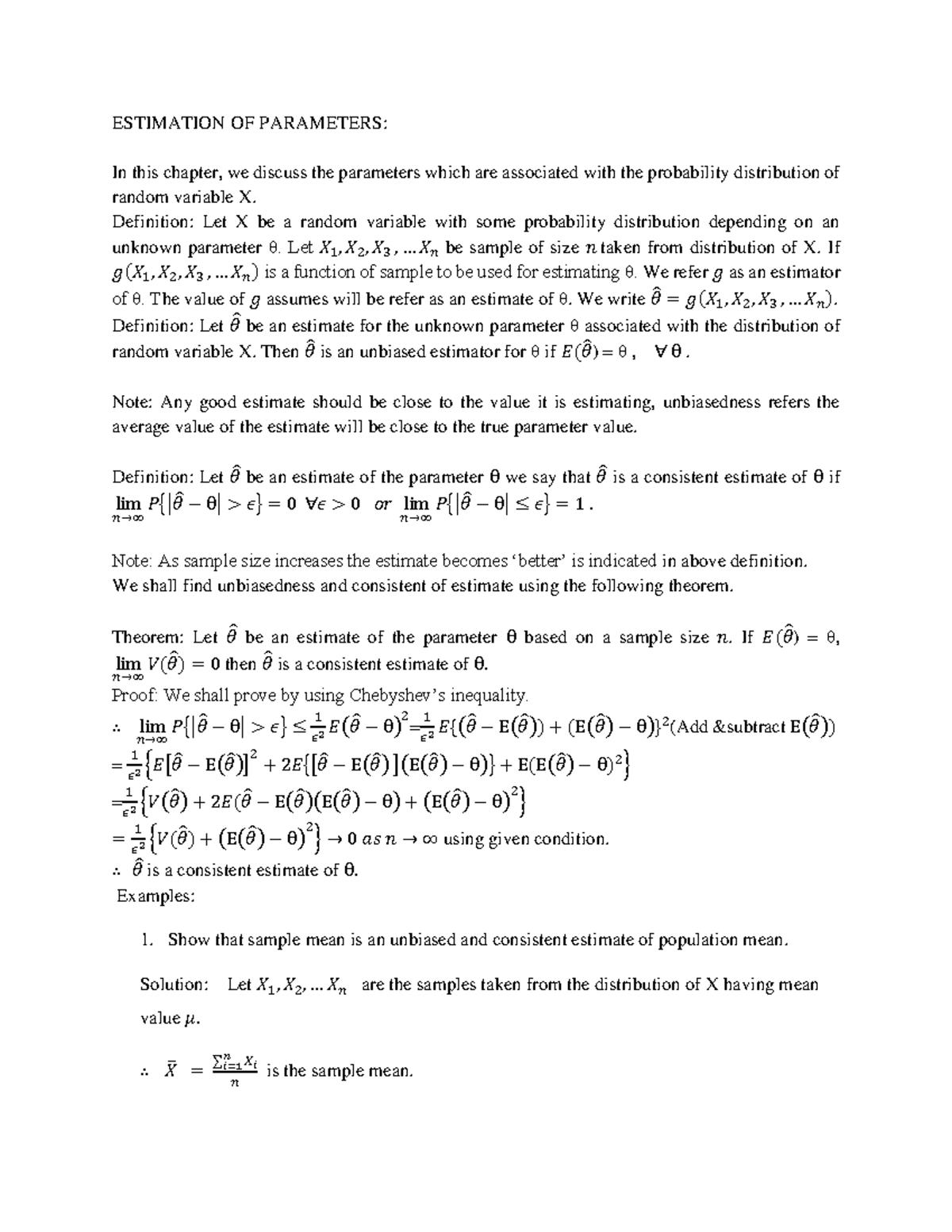 Point and Interval estimation - ESTIMATION OF PARAMETERS: In this ...
