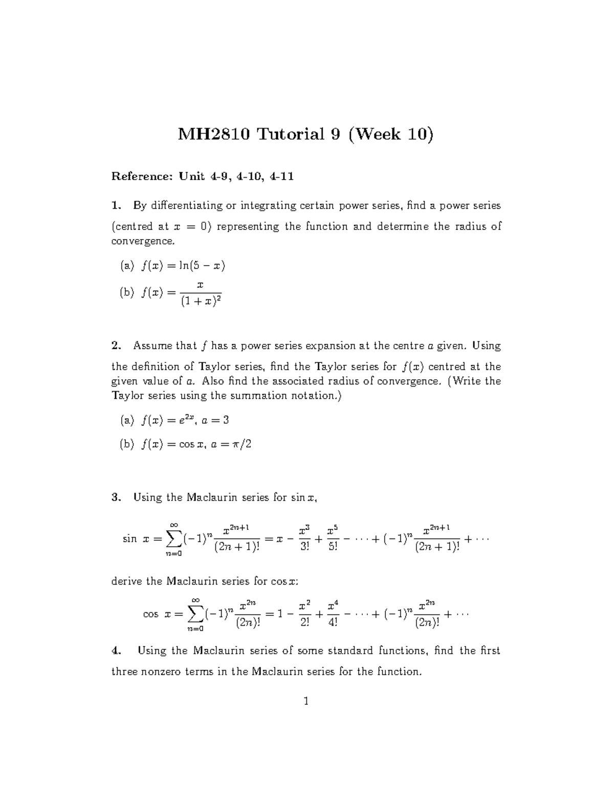 Tutorial 9 - MH2810 Tutorial 9 (Week 10) Reference: Unit 4-9, 4-10, 4 ...