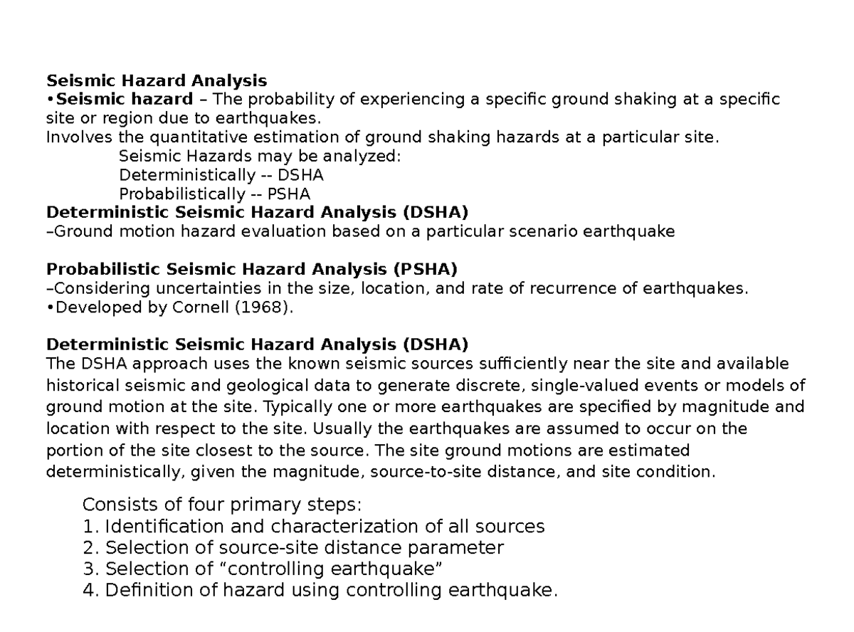 Seismic Hazard Analysis DSHA - Seismic Hazard Analysis Seismic hazard ...