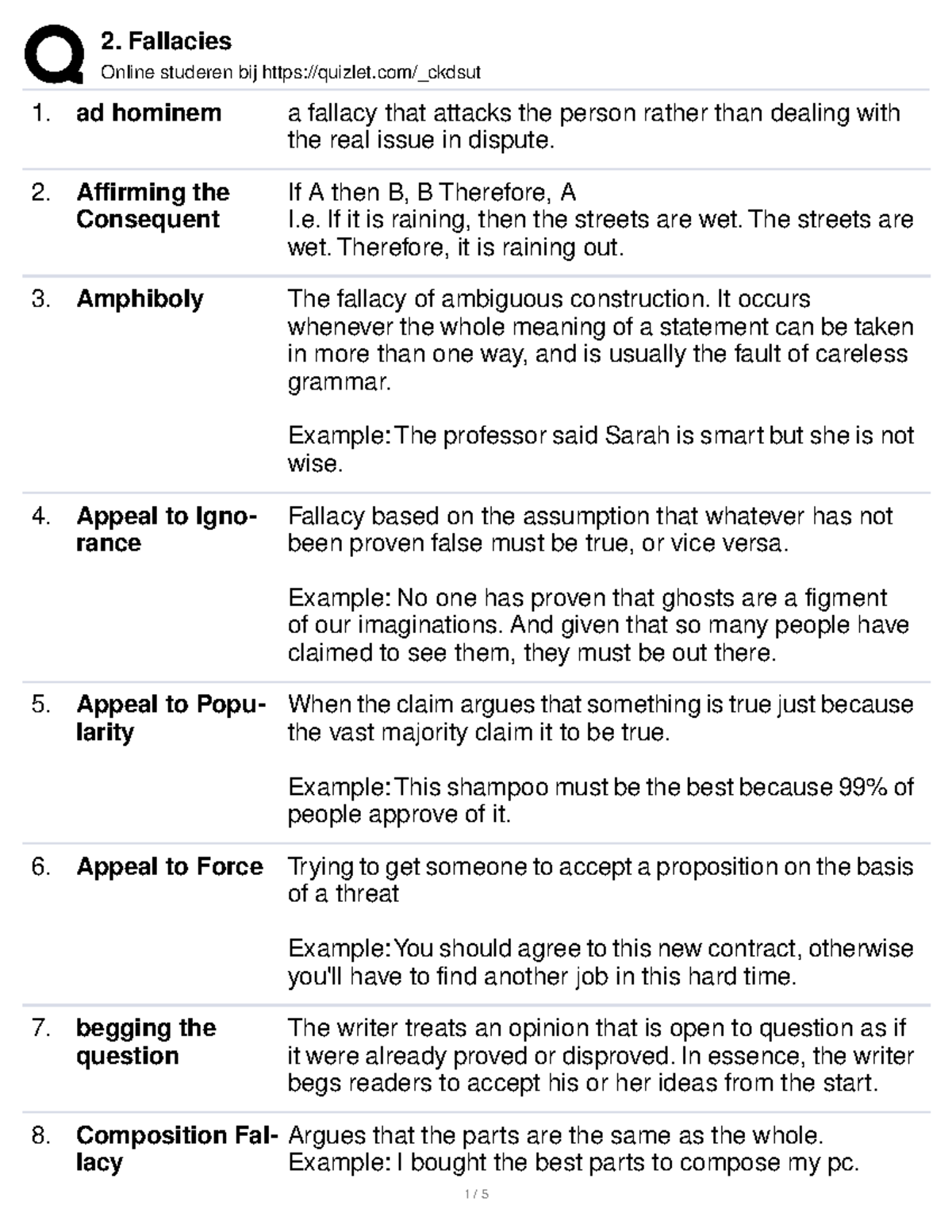 fallacies and their explanation list - Online studeren bij quizlet ...