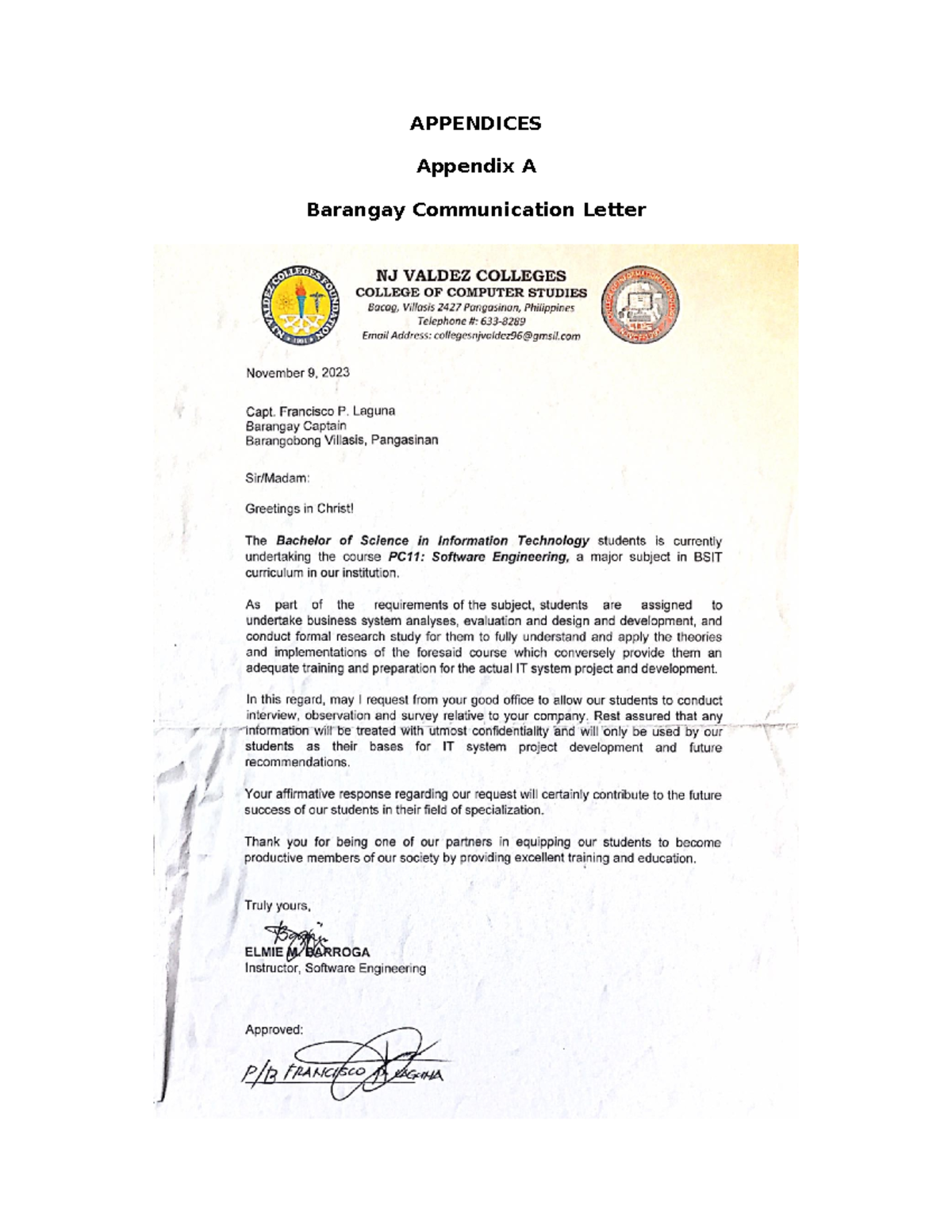 Appendices - APPENDICES Appendix A Barangay Communication Letter ...