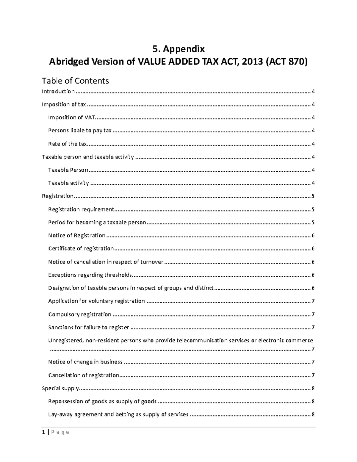 Abridged version of Value Added Tax Act - 5. Appendix Abridged Version ...