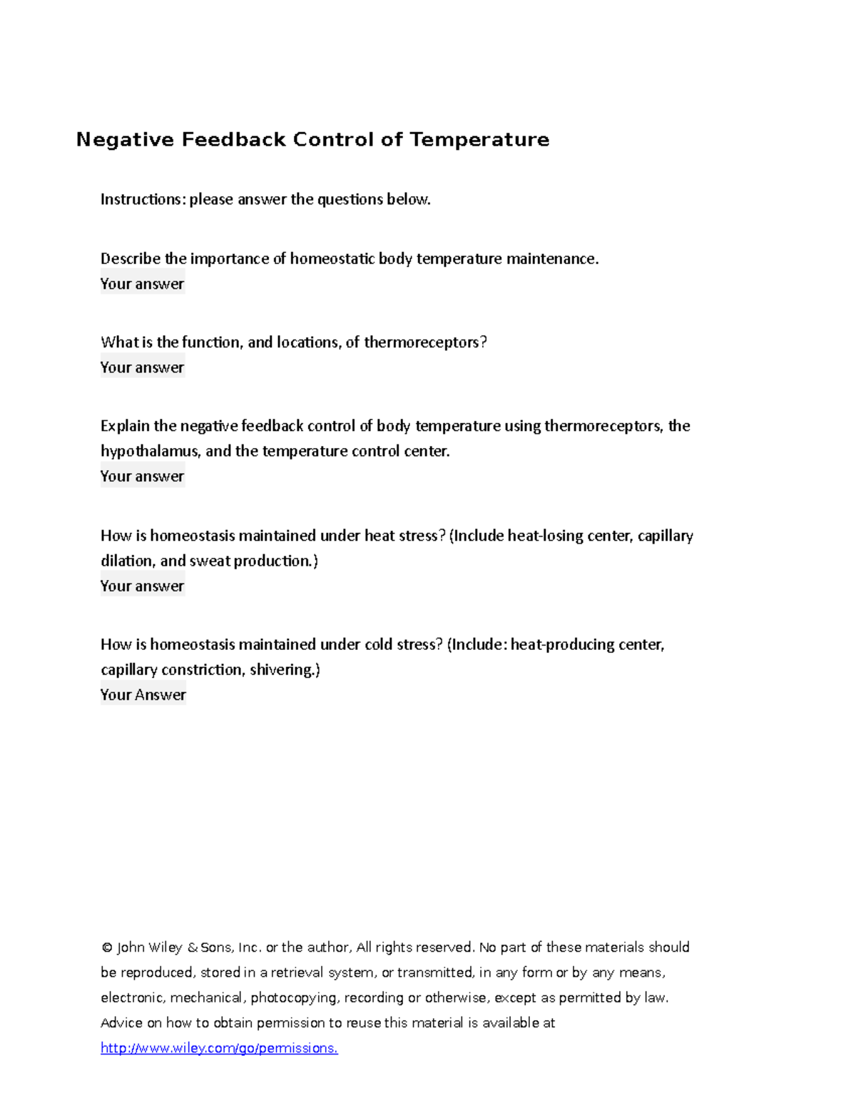 Anim negative feedback control temperature worksheet - Negative ...