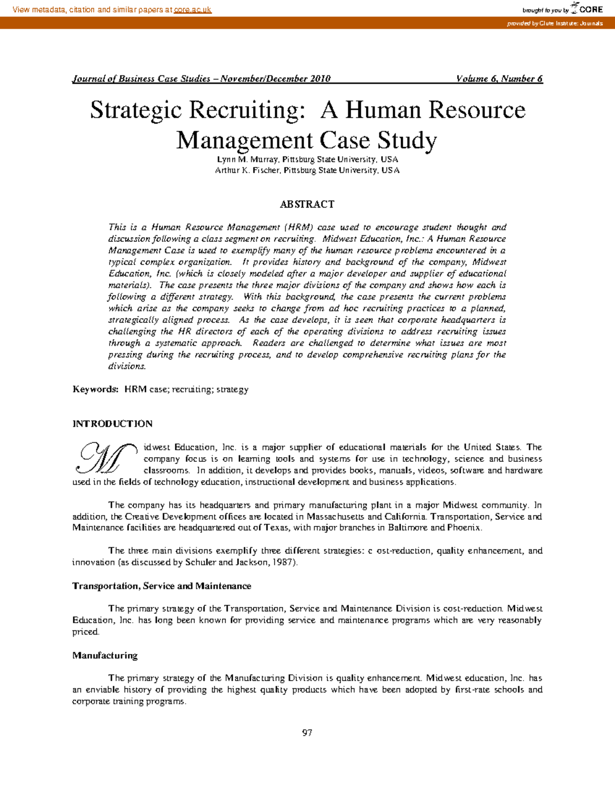 268109756 - Hr course - Journal of Business Case Studies – November ...