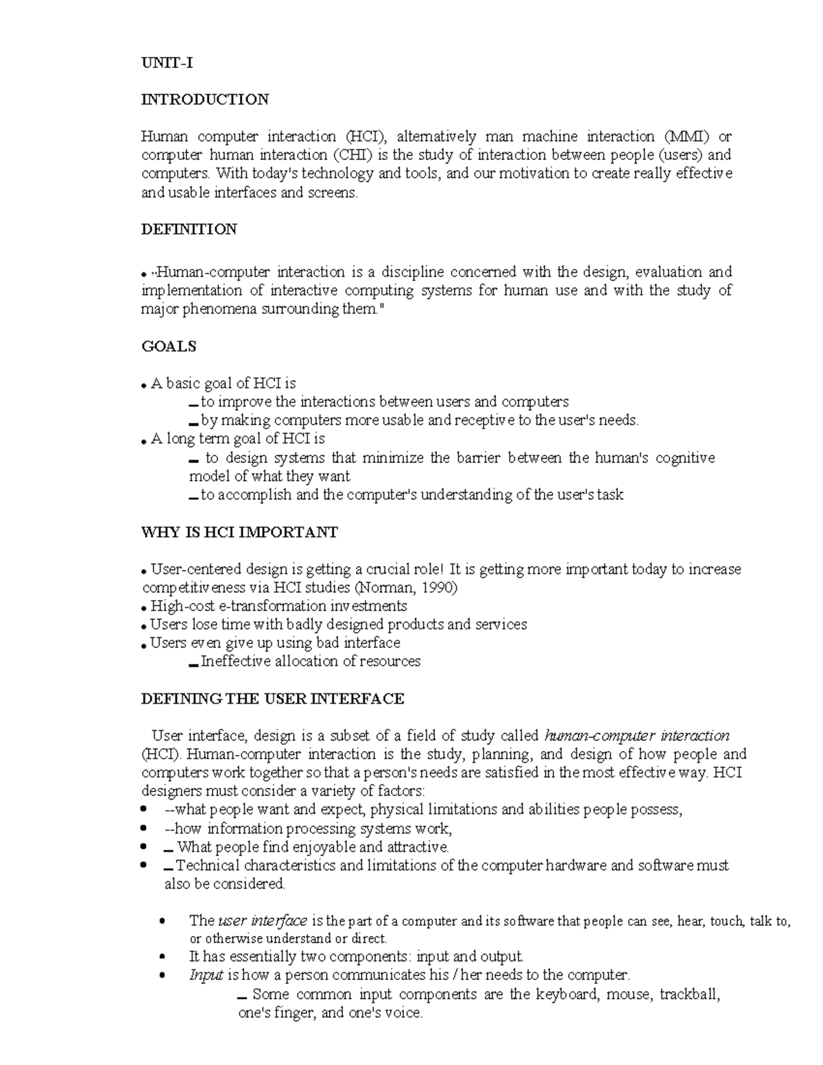 HCI Notes - Software Engineering - UNIT-I INTRODUCTION Human computer ...