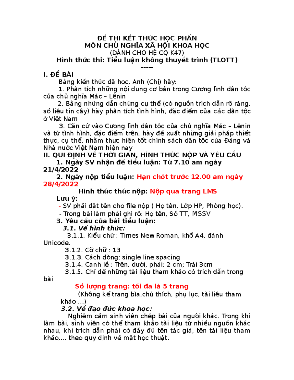 ĐE THI KTHP - Tham khảo - ĐỀ THI KẾT THÚC HỌC PHẦN MÔN CHỦ NGHĨA XÃ HỘI KHOA HỌC (DÀNH CHO HỆ CQ ...