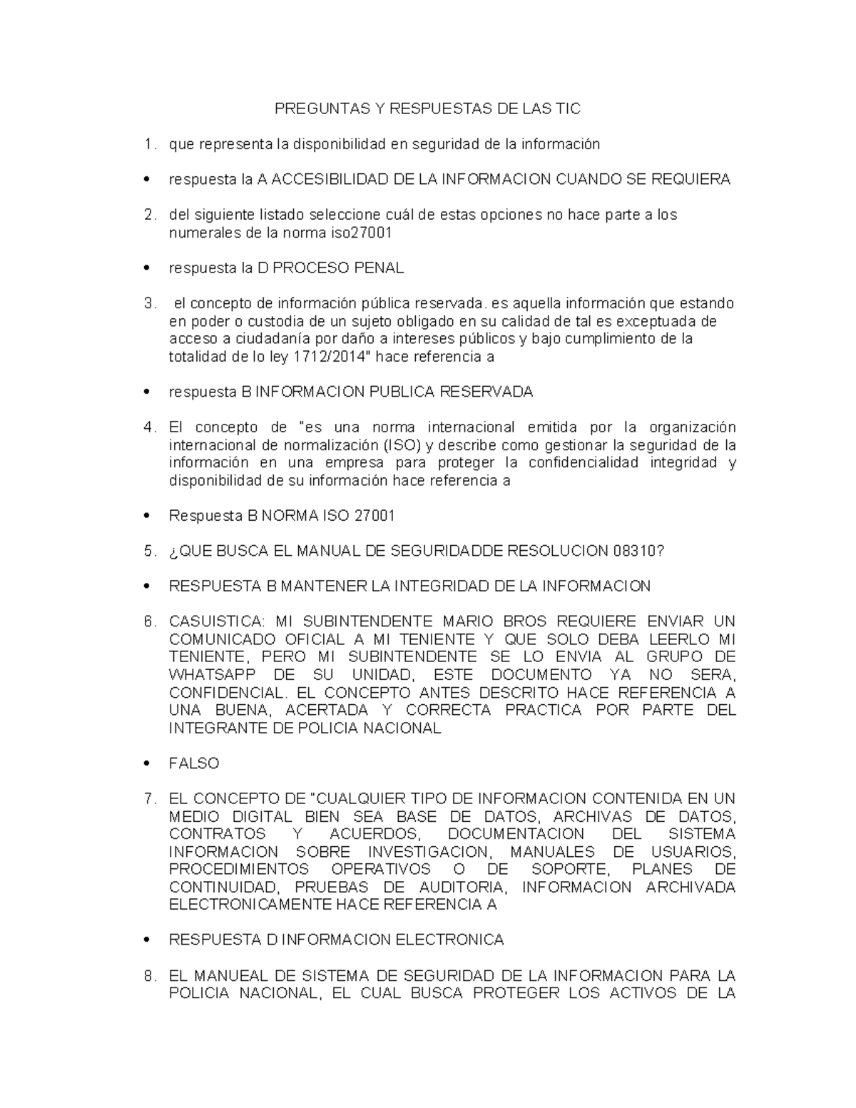 Banco DE Respuestas Preguntas Y Respuestas DE LAS TIC - PREGUNTAS Y ...