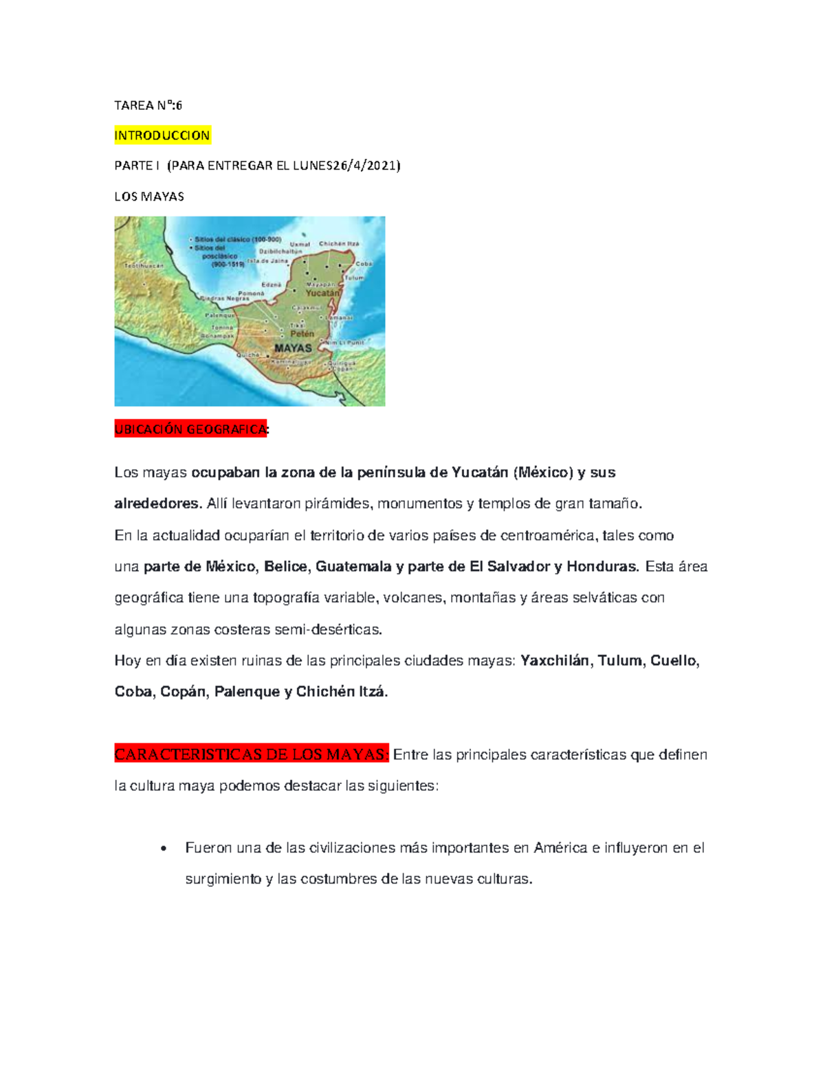 LOS Mayas - historia - TAREA N°: INTRODUCCION PARTE I (PARA ENTREGAR EL ...