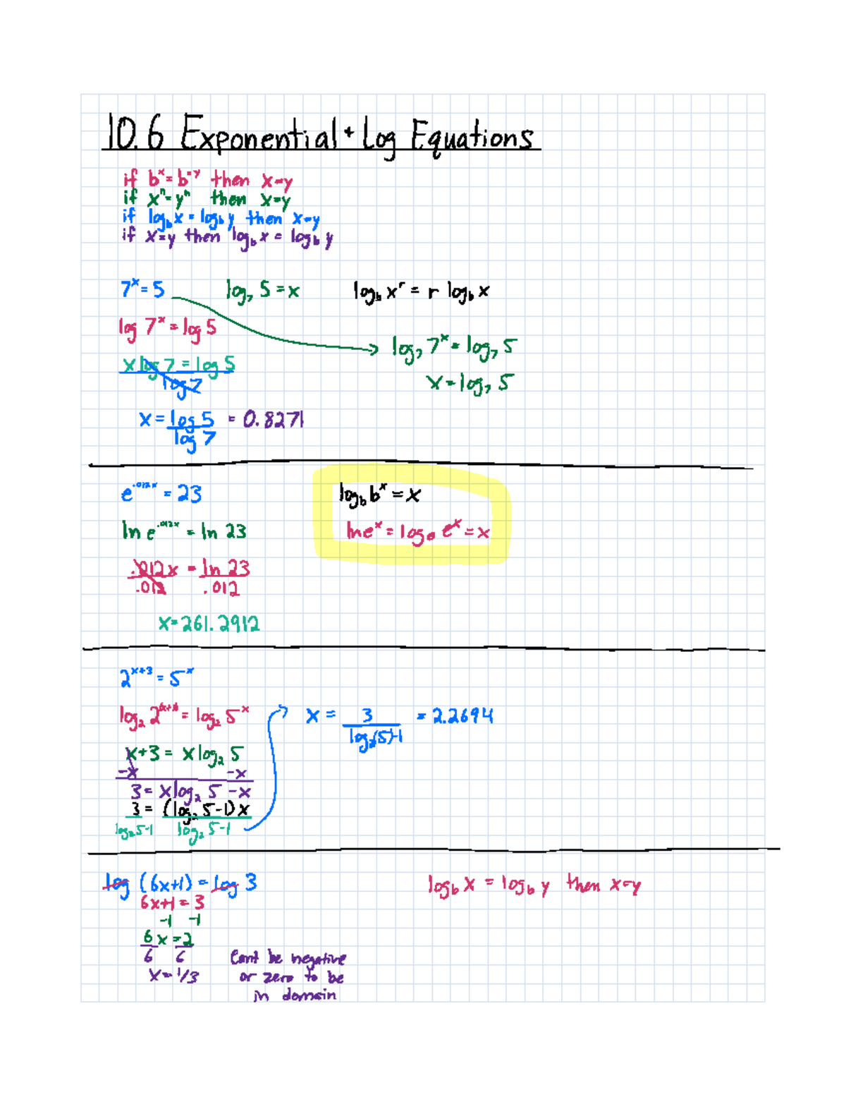 10.6 Exponential and Log Equations - 10 Exponential log Equations if b ...