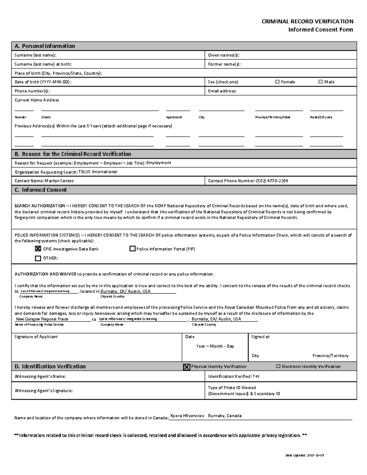 Canadian Criminal Consent form - English 2024 - CRIMINAL RECORD ...