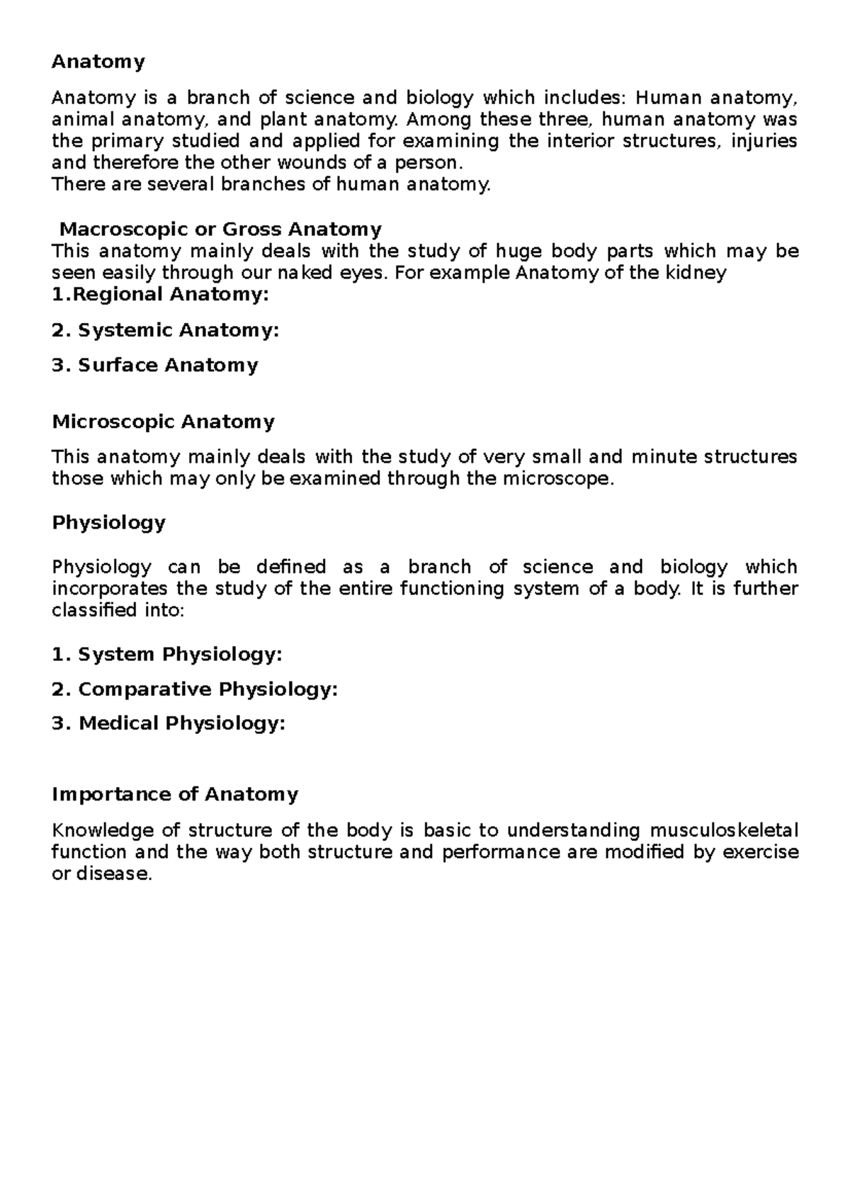 Ana and physio - Anatomy Anatomy is a branch of science and biology ...
