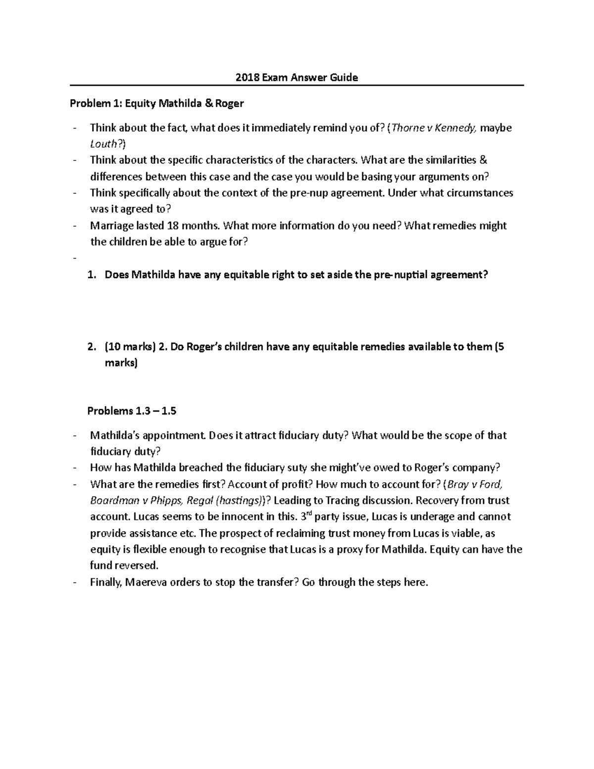 2018 Exam Answer Guide - 2018 Exam Answer Guide Problem 1: Equity ...