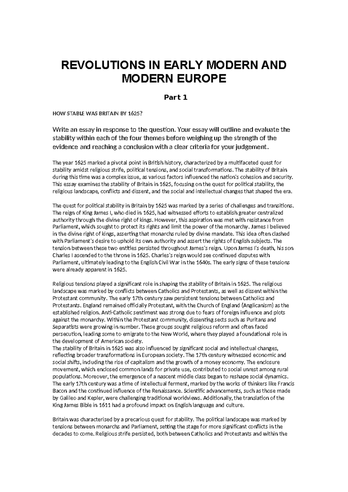 A Level History 2 - A LEVEL HISTORY REVOLUTIONS IN EARLY MODERN AND ...