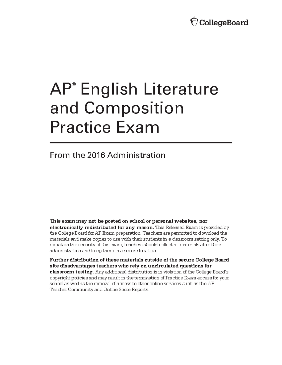 AP Lit 2016 - ............. - AP ® English Literature and Composition ...