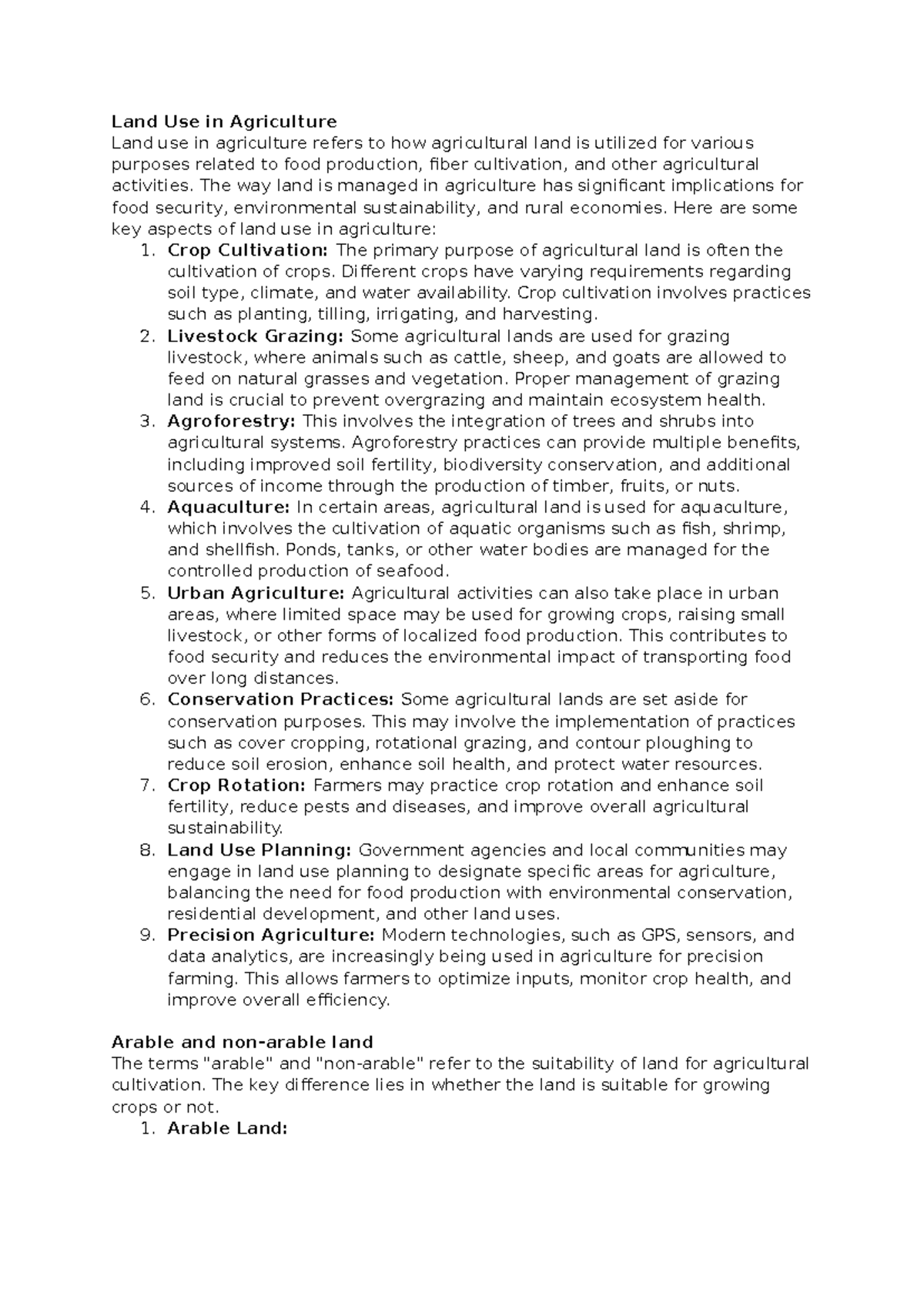 Development geography - Land Use in Agriculture Land use in agriculture ...