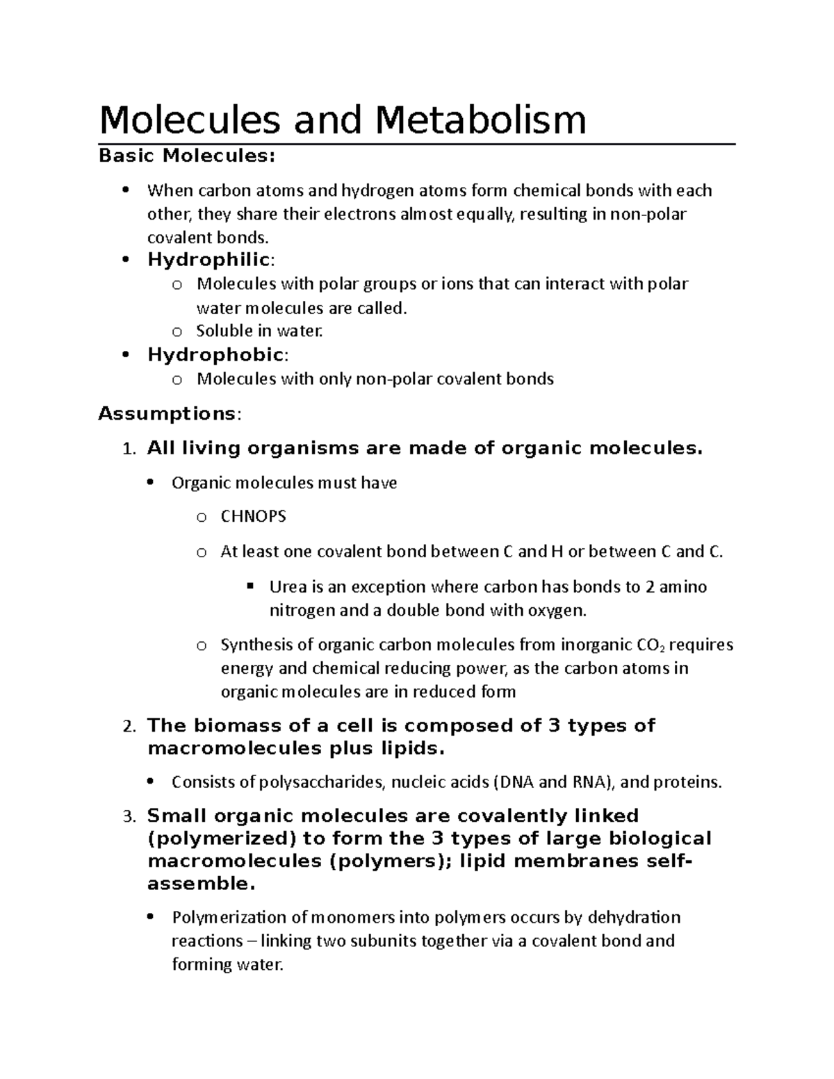 Module 1 - Molecules and Metabolism - Molecules and Metabolism Basic ...