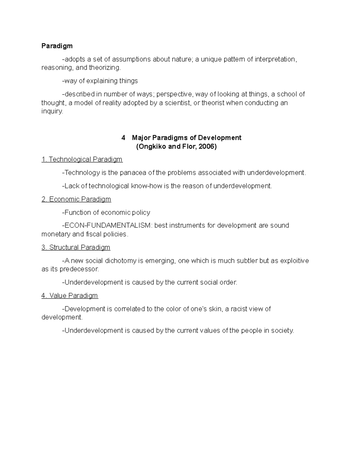 Paradigms in Analyzing Underdevelopment - Paradigm a set of assumptions ...