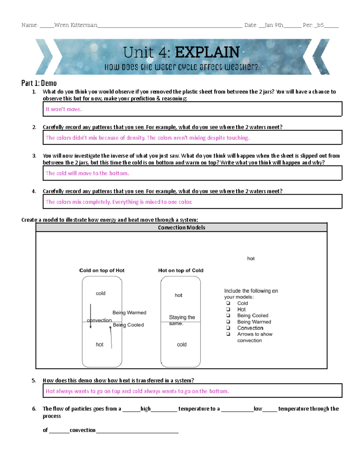 Unit 4 Explain - Hot Tropics, Cold Poles Student Sheet - Name: Wren ...