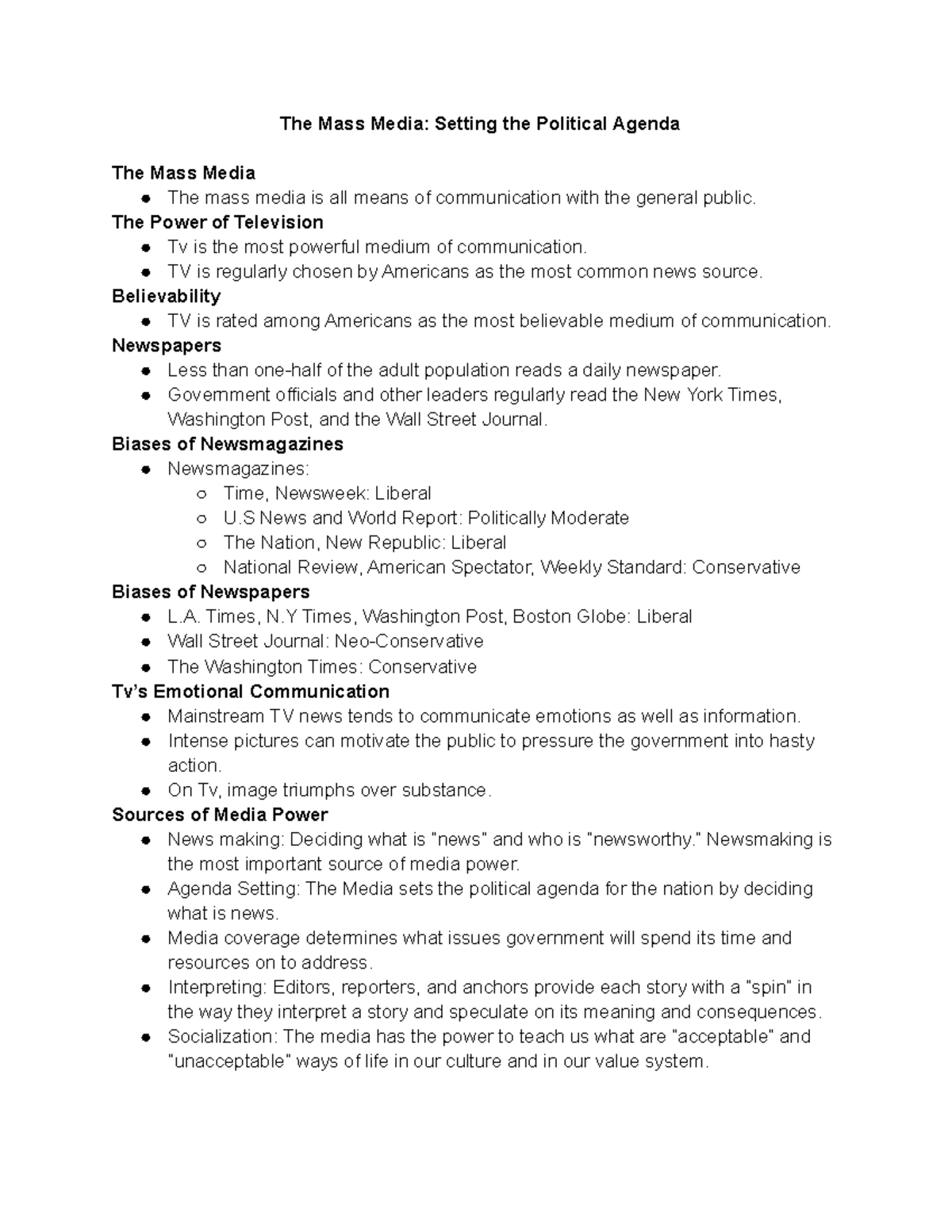 Politics in America Chapter 6 - The Mass Media: Setting the Political ...