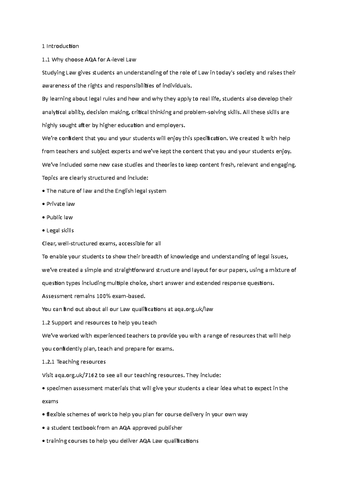 1 Introduction - law - 1 Introducion 1 Why choose AQA for A-level Law ...