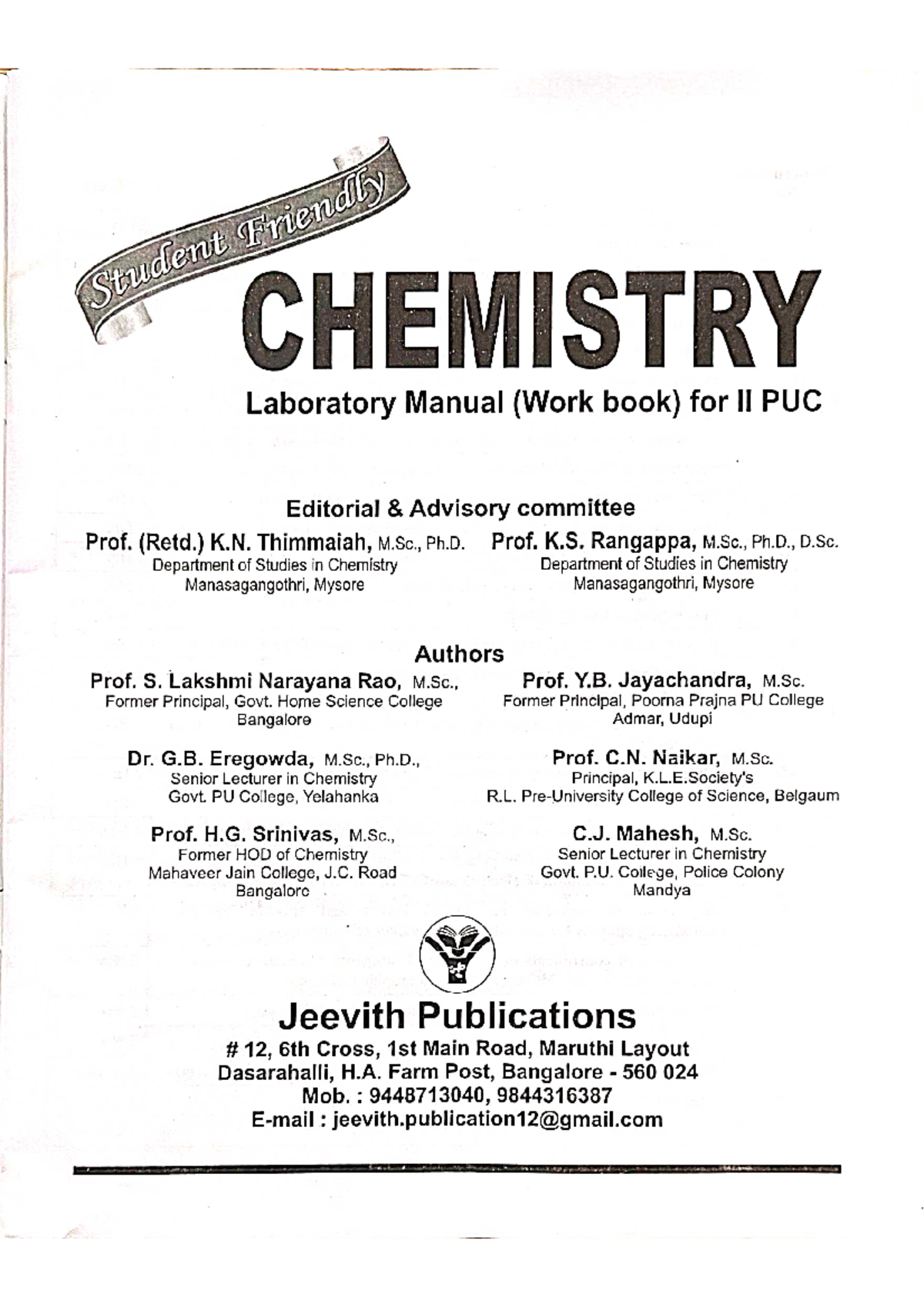 Pdfcoffeee PUC lab - Friend! Studioms CHEMISTRY Laboratory Manual (Work ...