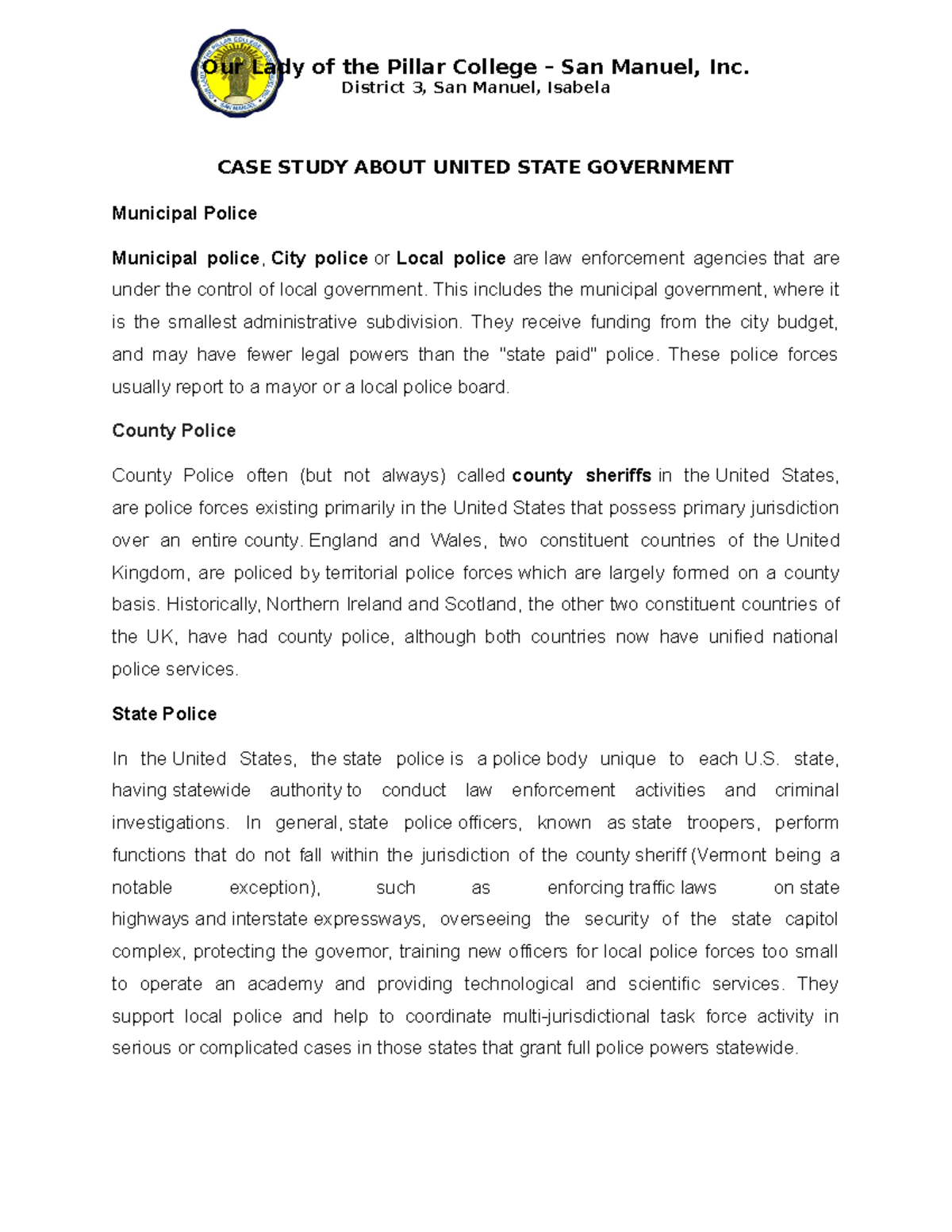 CASE Study About United State Government - CASE STUDY ABOUT UNITED ...