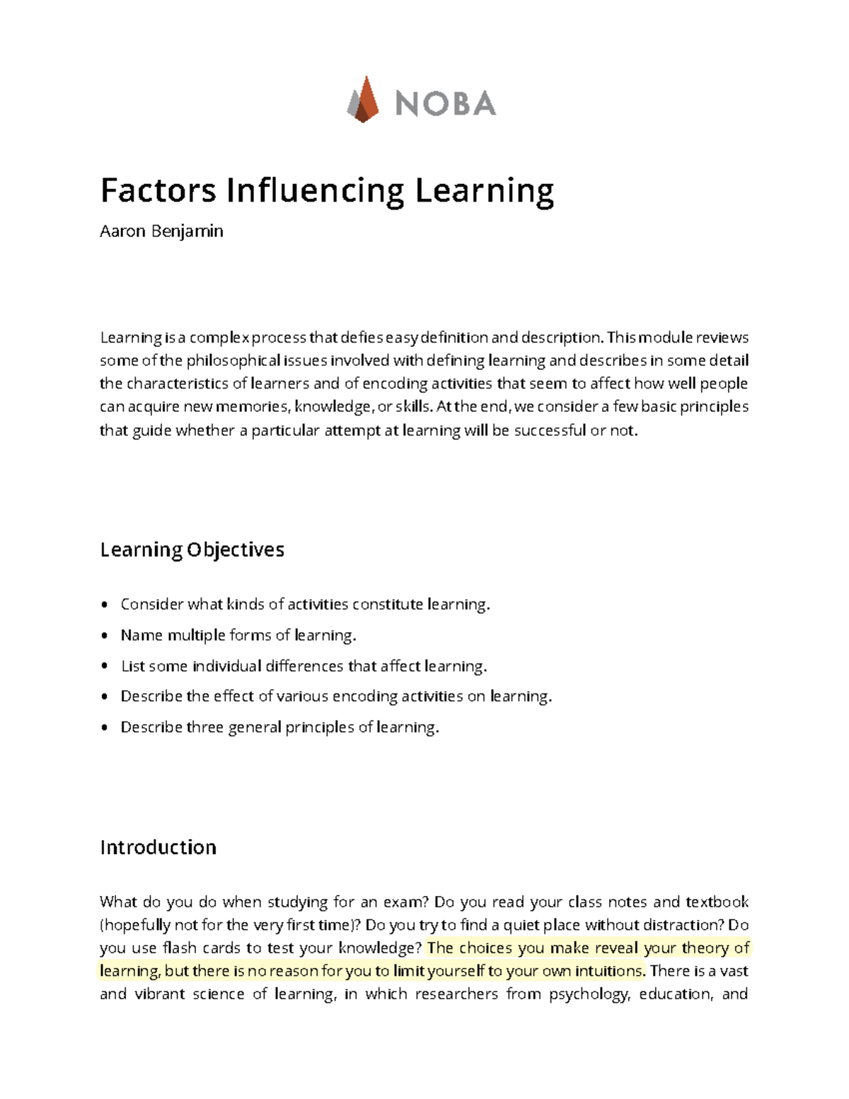 1 - Factors Influencing Learning under PSYCHOLOGY 101 in understanding ...