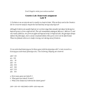 Genetics Lab 5 Worksheet answer key - Genetics Lab: BISC- Lab 5 ...